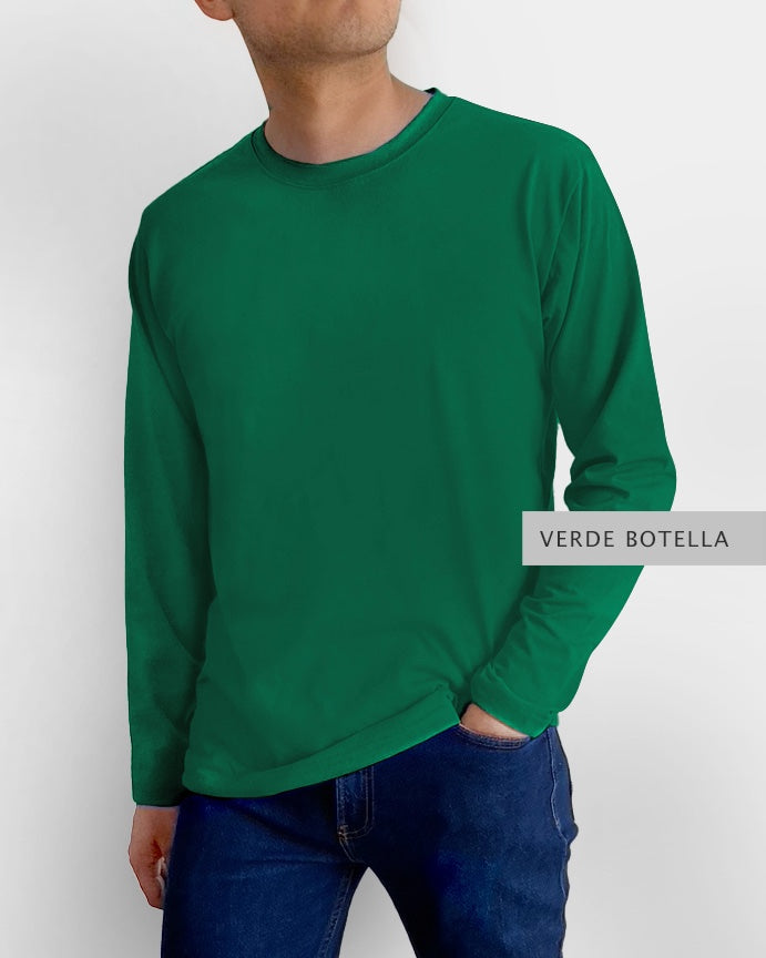 Playera Basic Manga Larga Verde Botella – Gardin